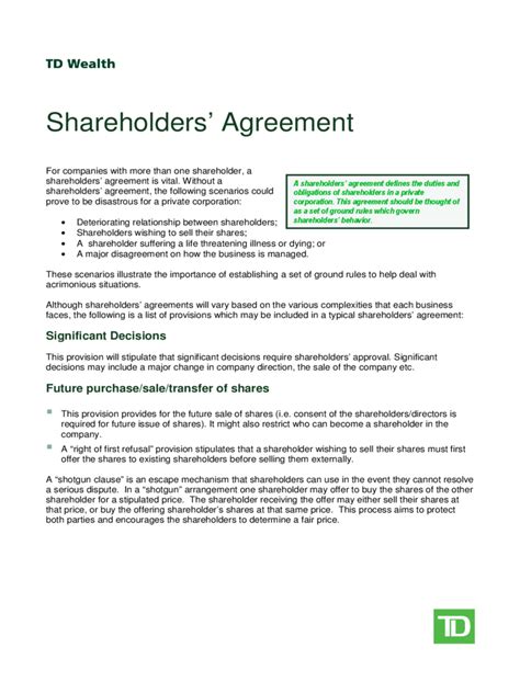 Shareholder Agreement 5 Free Templates In Pdf Word Excel Download