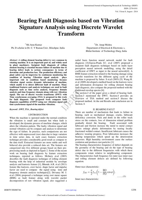 Pdf Bearing Fault Diagnosis Based On Vibration Signature Analysis