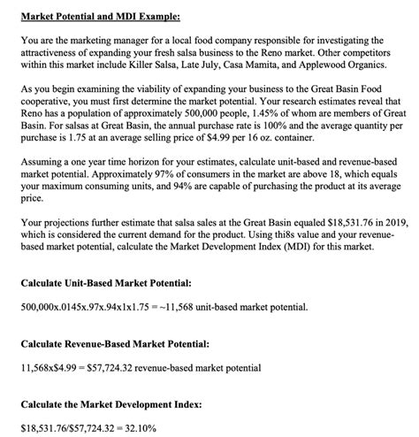 Solved Market Potential And Mdi Example You Are The