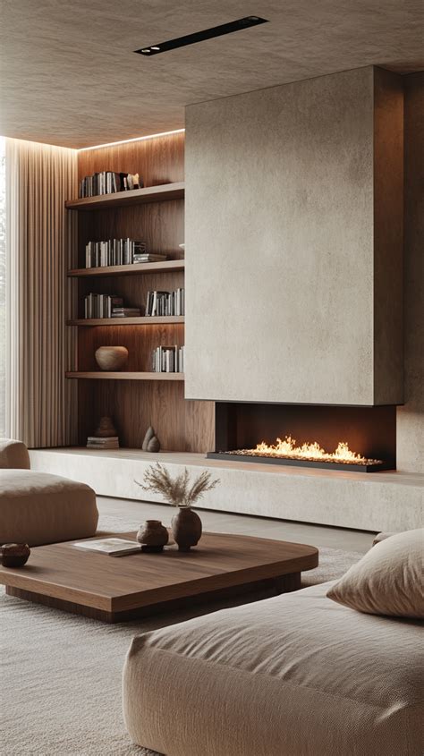Минималистичная гостиная с биокамином в 2025 г Коттеджные гостиные Дизайн дома Интерьер