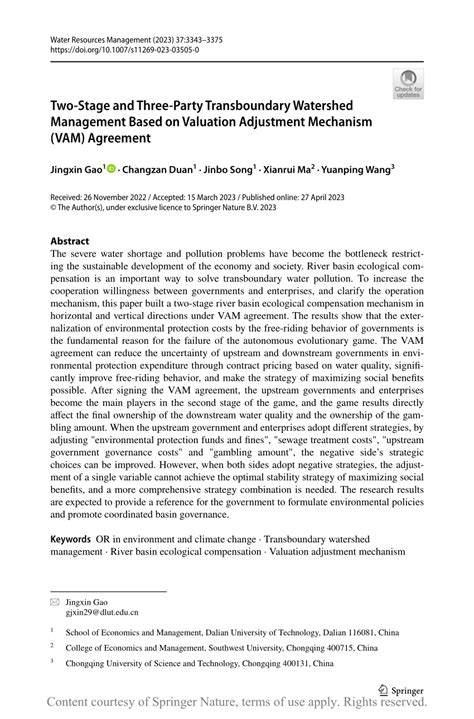 Two Stage And Three Party Transboundary Watershed Management Based On