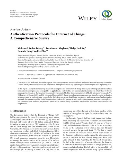 Pdf Authentication Protocols For Internet Of Things A Comprehensive Survey