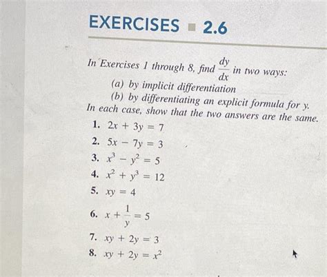 solved exercises 2 6 dy in exercises 1 through 8 find in