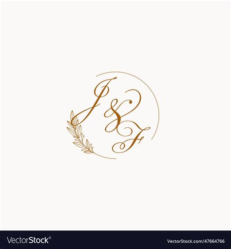Initials Jf Wedding Monogram Logo With Leaves Vector Image