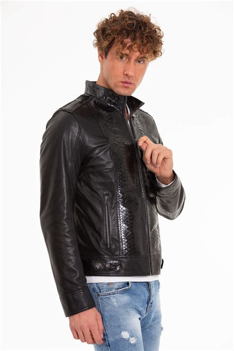 The Solvito Pythn Black Leather Men Jacket Vinci Leather Shoes