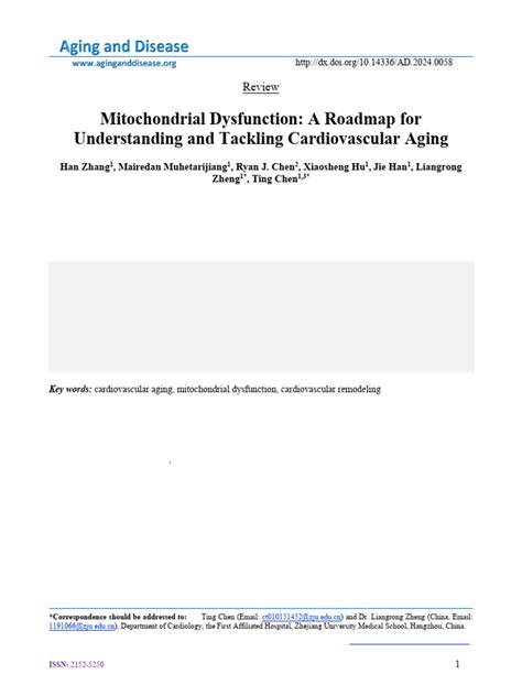 Mitochondrial Dysfunction A Roadmap For Understanding And Tackling Cardiovascular Aging Pdf