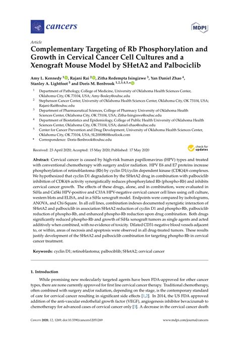 Pdf Complementary Targeting Of Rb Phosphorylation And Growth In