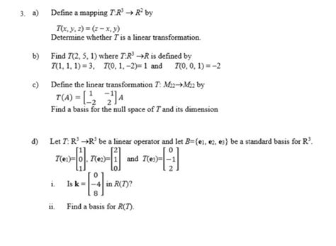 solved 3 a define a mapping t r → r2 by t x y z z