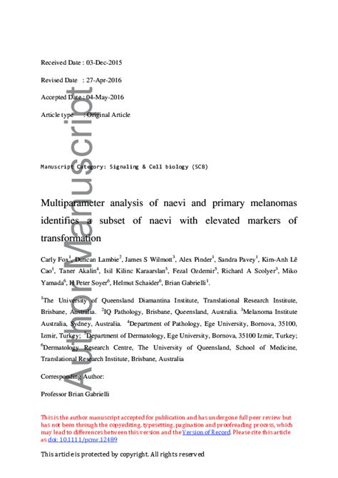 Pdf Multiparameter Analysis Of Naevi And Primary Melanomas Identifies