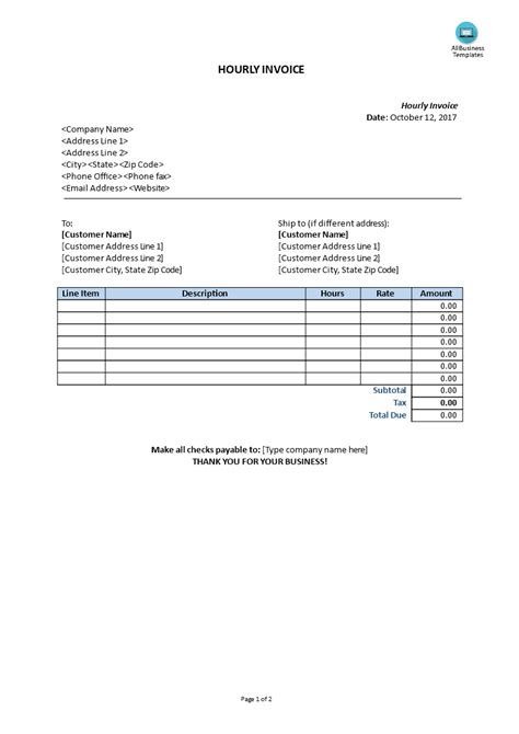 Hourly Invoice Templates At