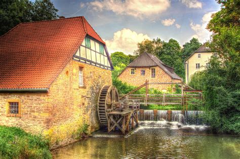 Download HDR Man Made Watermill 4k Ultra HD Wallpaper