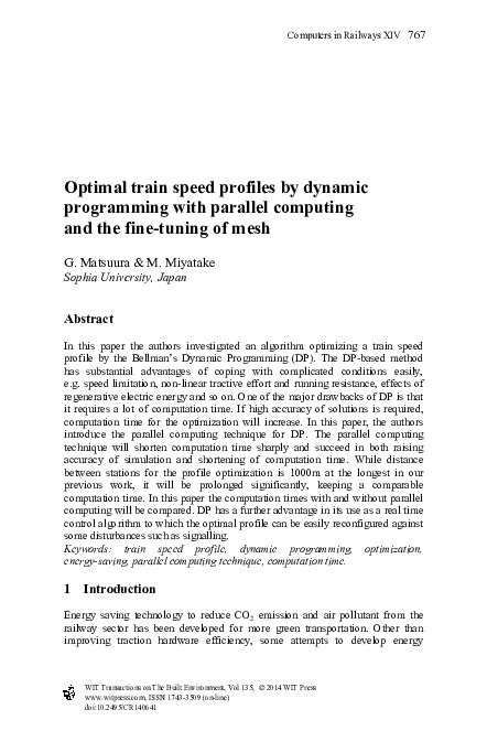 Pdf Optimal Train Speed Profiles By Dynamic Programming With Parallel Computing And The Fine