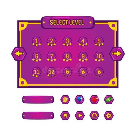 level selection and button game ui set design vector stock illustration