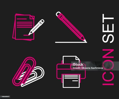 라인 프린터 종이 클립 지우개와 선이 있는 연필 빈 노트북 연필 아이콘을 설정합니다 벡터 강철에 대한 스톡 벡터 아트 및 기타 이미지 Istock