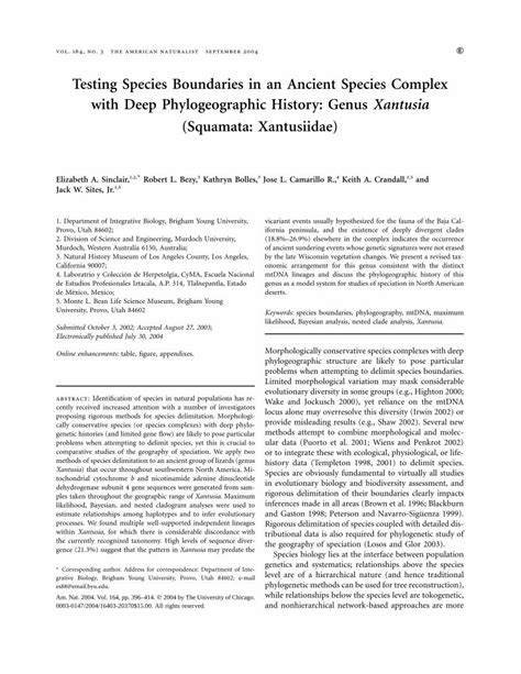 Pdf Testing Species Boundaries In An Ancient Species Complex