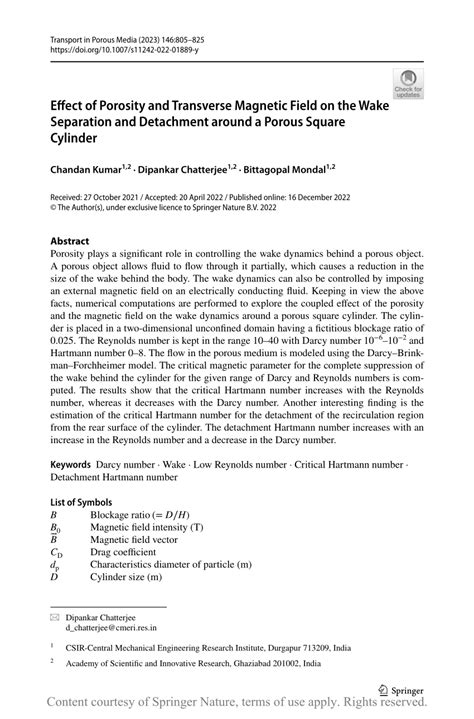 Effect Of Porosity And Transverse Magnetic Field On The Wake Separation