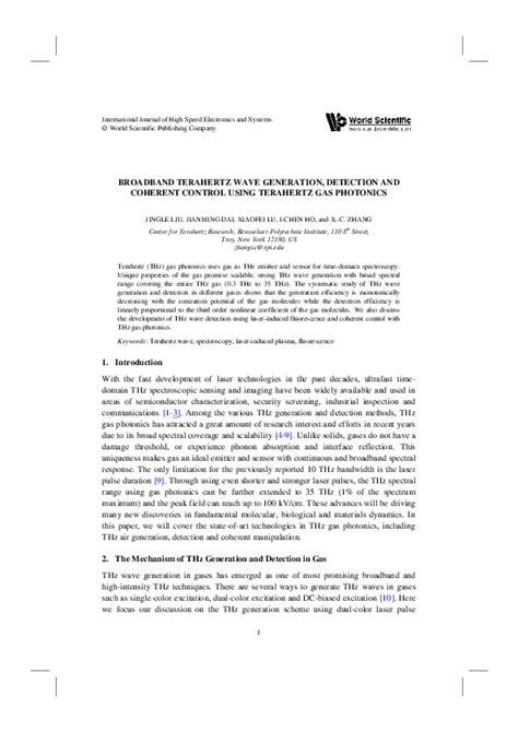 Pdf Broadband Terahertz Wave Generation Detection And Coherent Control Using Terahertz Gas