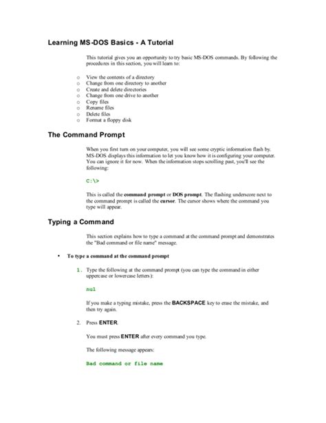 Ms Dos Basics Cheat Sheet Download Printable Pdf Templateroller