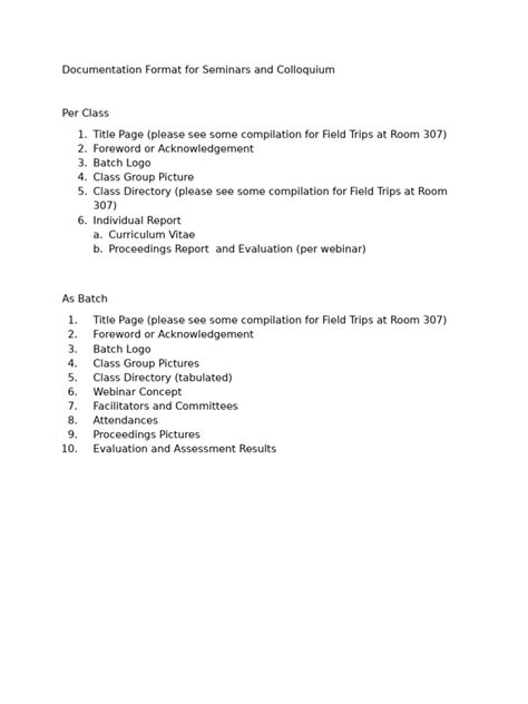 Documentation Format For Seminars And Colloquium 2024 Pdf Art