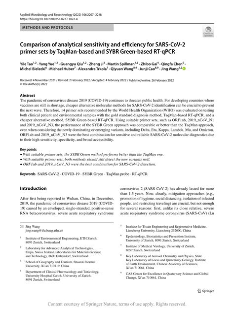 Pdf Comparison Of Analytical Sensitivity And Efficiency For Sars Cov 2 Primer Sets By Taqman
