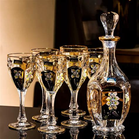 Bohemia Gold Enamel Wine Glasses Decanter T Set Masu