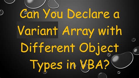 Can You Declare A Variant Array With Different Object Types In Vba Youtube