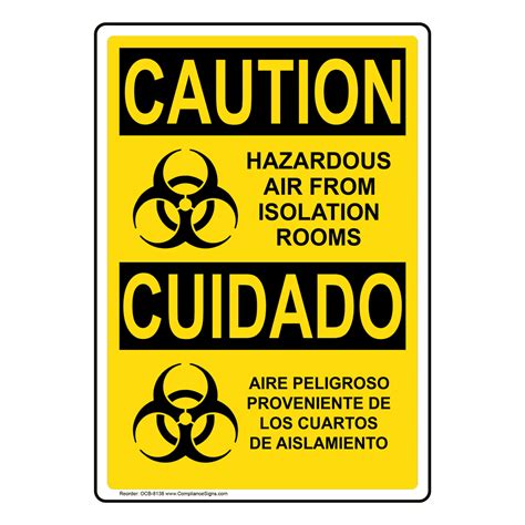 Vertical Hazardous Air Isolation Rooms Bilingual Sign Osha Caution