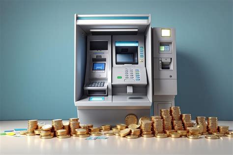 premium ai image 3d rendering of atm machine with coins and slip