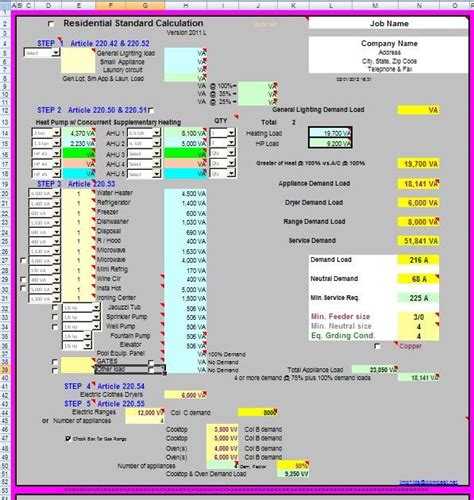 Residential Electrical Load Calculation Worksheets