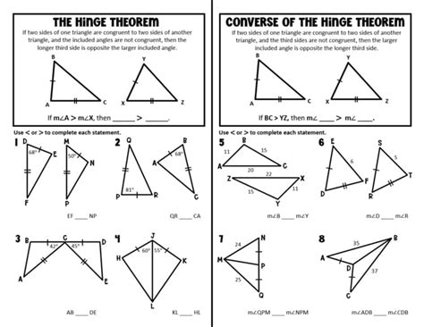 Hinge Theorem And Its Converse Editable Geometry Foldable Notes