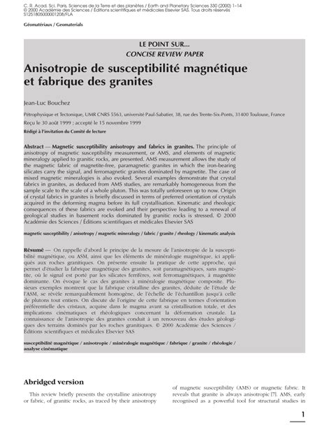 Pdf Magnetic Susceptibility Anisotropy And Fabrics In Granites