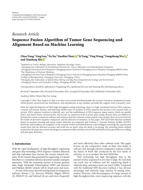 pdf sequence fusion algorithm of tumor gene sequencing and alignment