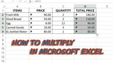 Multiplication Formula In Word Table