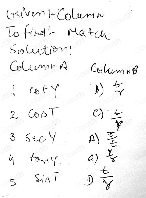 Solved Match The Trigonometric Function In Column A With The
