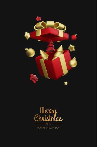 크리스마스와 새해 디자인 현실적인 선물 상자 장식용 명절 용품으로 가득 찬 선물 상자를 엽니다 휴일 배너 웹 포스터 전단지 세련된 브로셔 인사말 카드 표지 크리스마스 배경