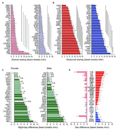 Strain Day Night And Sex Differences In Rearing A B Download Scientific Diagram
