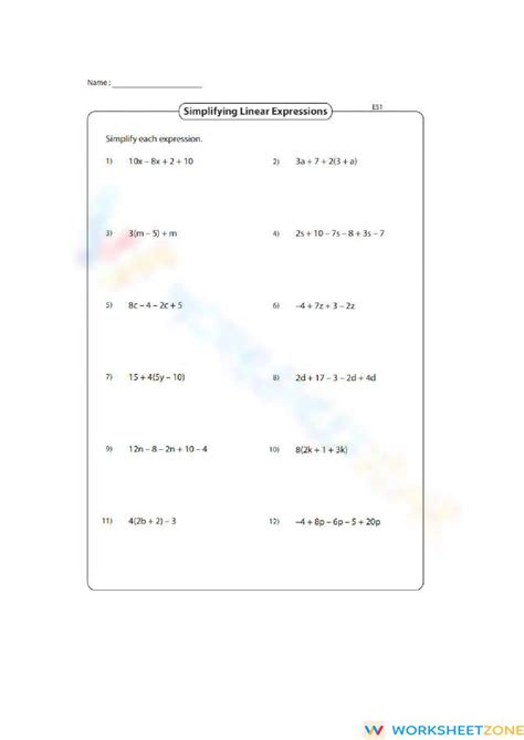 simplification off algebraic expressions worksheet