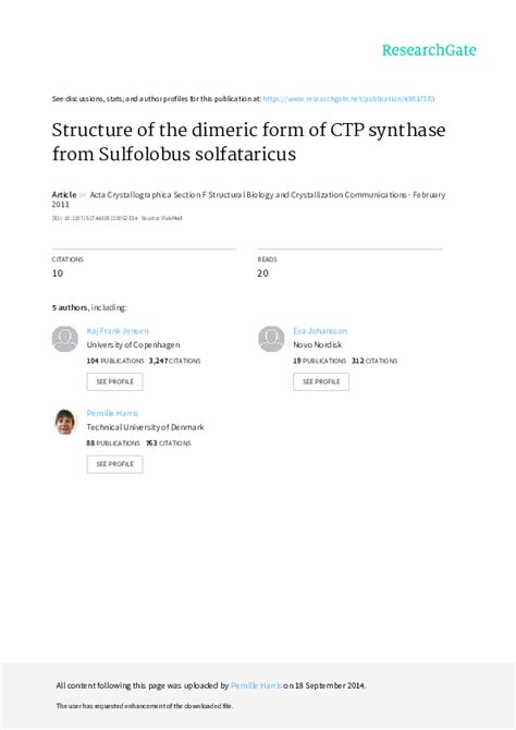 Pdf Structure Of The Dimeric Form Of Ctp Synthase From Sulfolobus Solfataricus
