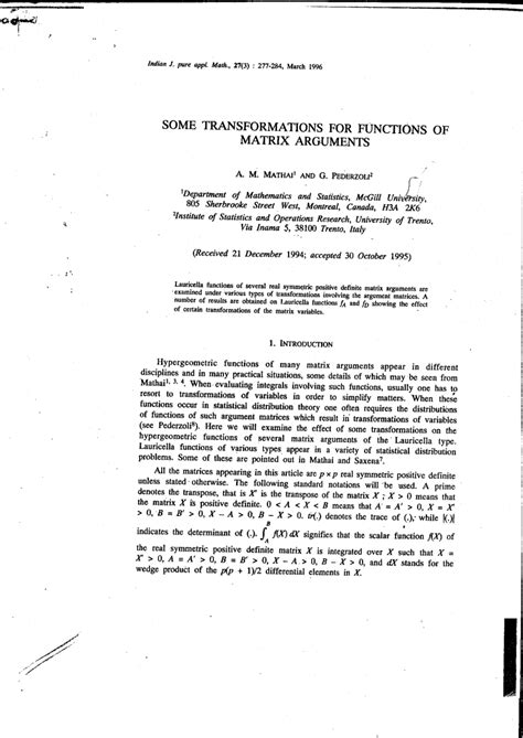 pdf some transformations for functions of matrix arguments indian j
