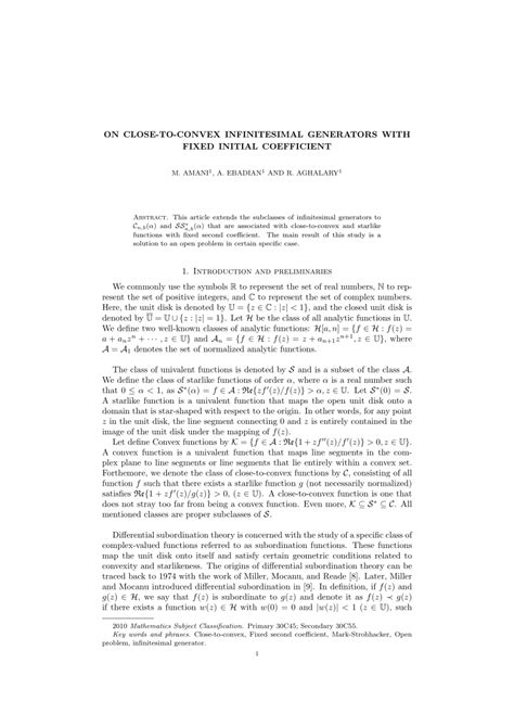 Pdf On Close To Convex Infinitesimal Generators With Fixed Initial