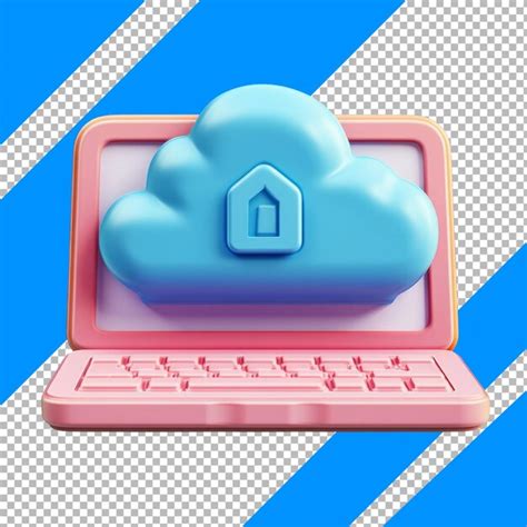 3d Cloud Storage Concept With Laptop On Blue Striped Background Premium Ai Generated Psd
