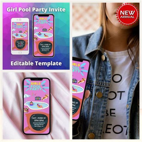 Girl Pool Party Invite Pool Party Invitation Girl Girl Pool Party Pool Party Invite Editable