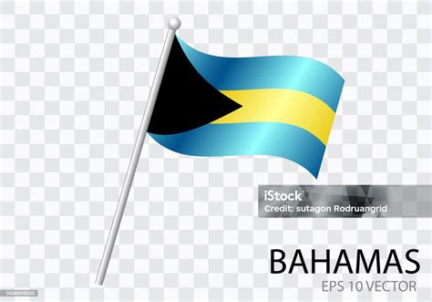 바람에 흔들리는 깃발 기둥이있는 바하마의 국기 벡터 일러스트 레이 션 바하마 국기에 대한 스톡 벡터 아트 및 기타 이미지