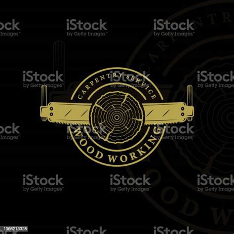 나무 톱 로고 빈티지 벡터 일러스트 템플릿 아이콘 디자인 타이포그래피 스타일의 복고풍 로고 컨셉 산업을 갖춘 전문 목수 근로자를 위한 목공 장비 깎아서 만듬에 대한 스톡