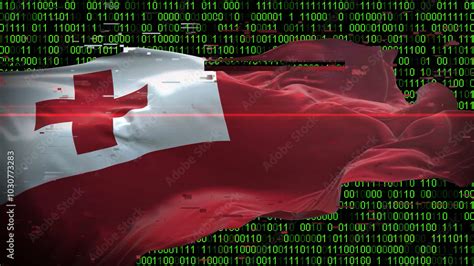 Binary Code On Flag Of Tonga Program Source Code Or Hacker Concept On