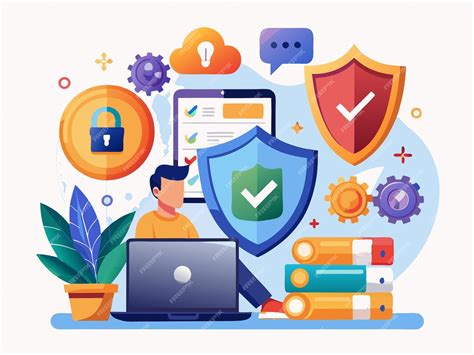 Cybersecurity And Data Protection Vector Art Of Online Security With Shield Icons On White