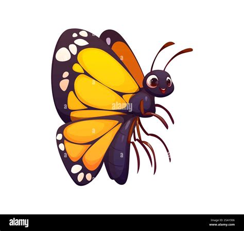 Cartoon Funny Butterfly Insect Character Features Cheerful Expression