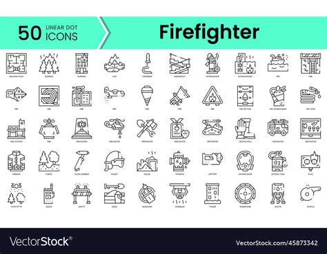 Set Of Firefighter Icons Line Art Style Icons Vector Image