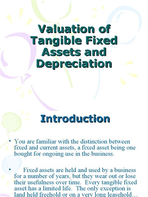 Valuation Of Tangible Fixed Assets And Depreciation Pdf Depreciation Fixed Asset