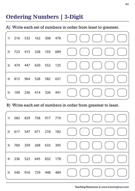 Ordering Numbers Worksheet
